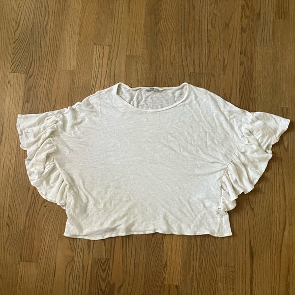 Zara | Tops | Zara White Ruffle Crop M | Poshmark